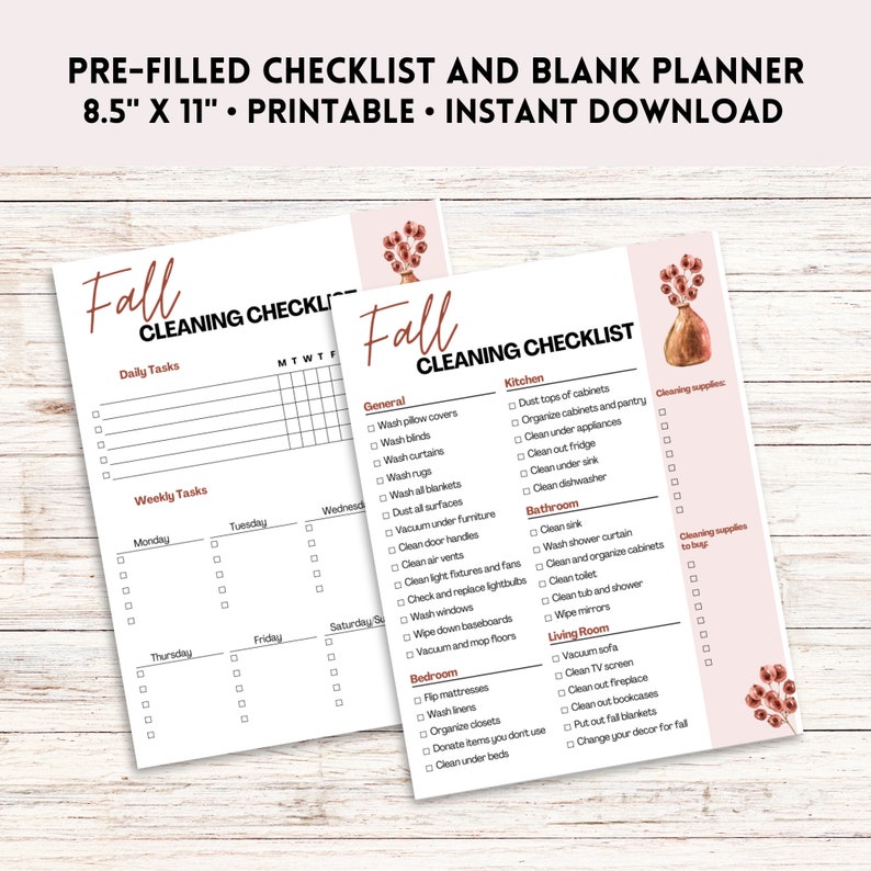 Fall Cleaning Checklist Printable, Cleaning Planner, Cleaning Schedule ...