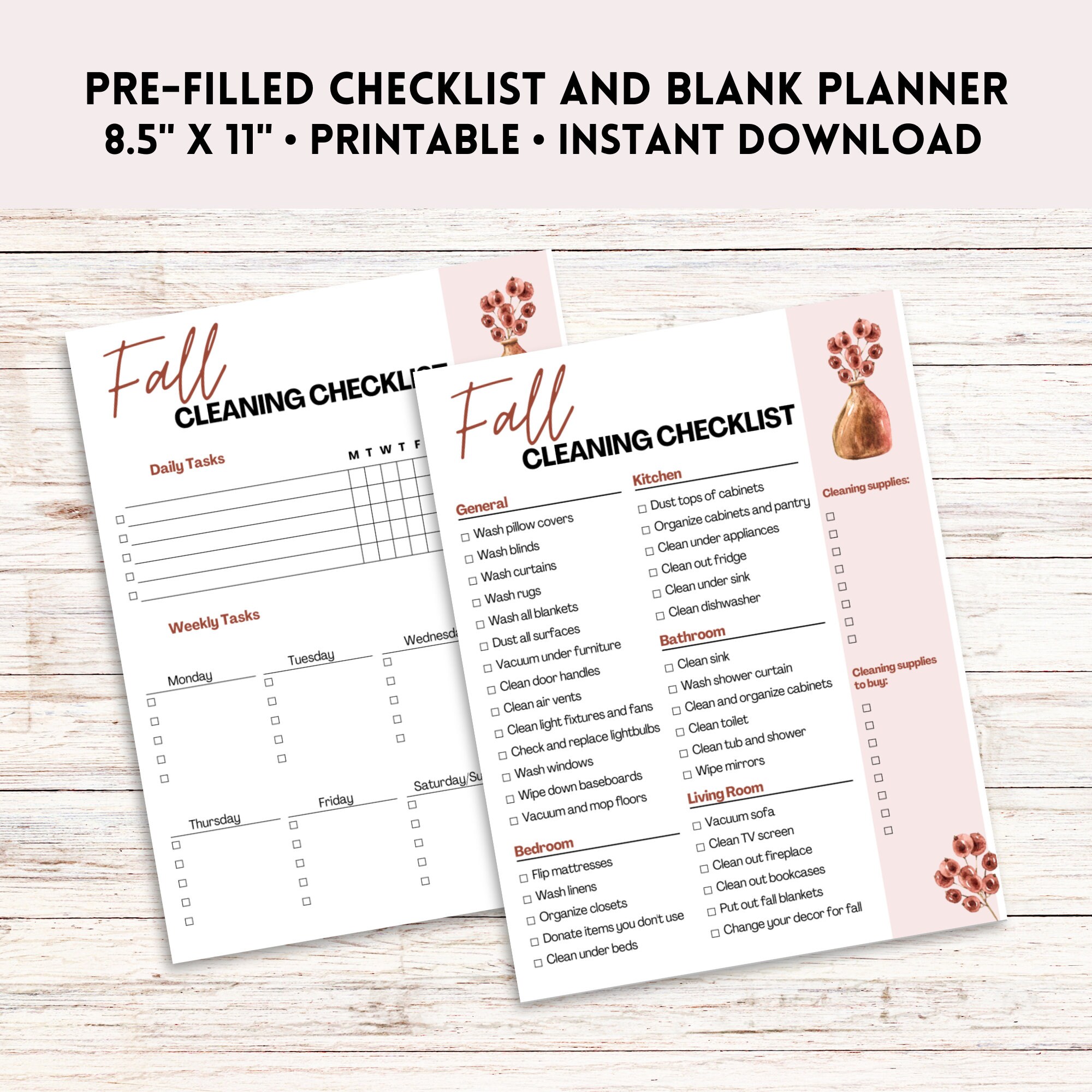 Fall Cleaning Checklist Printable, Cleaning Planner, Cleaning Schedule ...