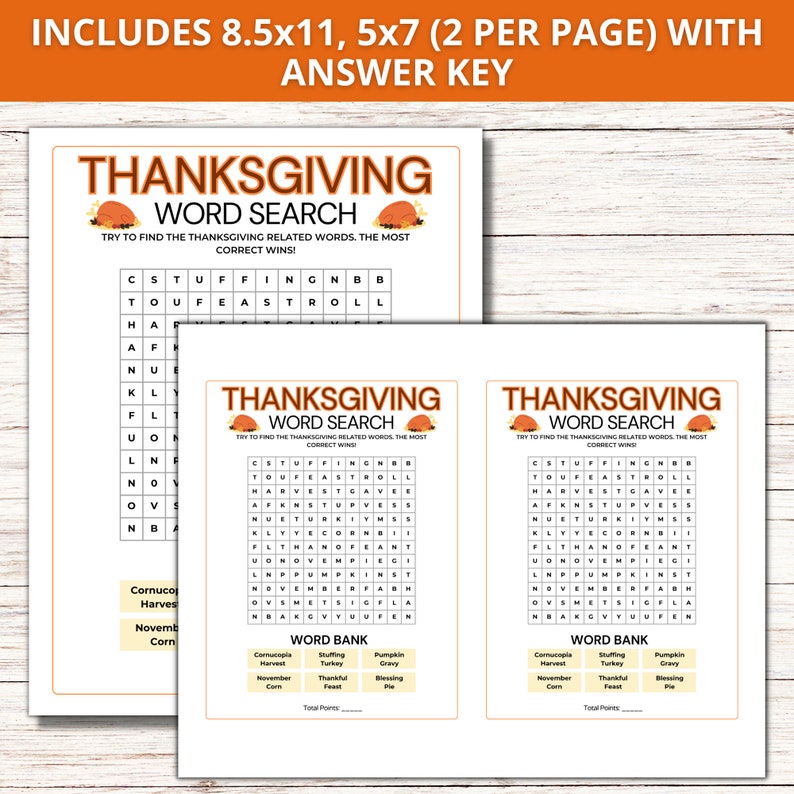 Thanksgiving Word Search Game, Printable Thanksgiving Games for Kids ...