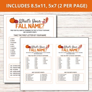 What's Your Fall Name Game, Printable Fall Party Games, Fall Name ...