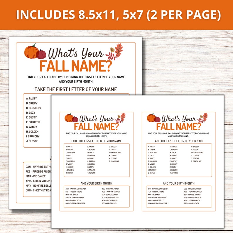 What's Your Fall Name Game, Printable Fall Party Games, Fall Name ...
