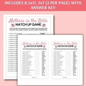 Mothers in the Bible Mother's Day Match up Game, Printable Mother's Day ...