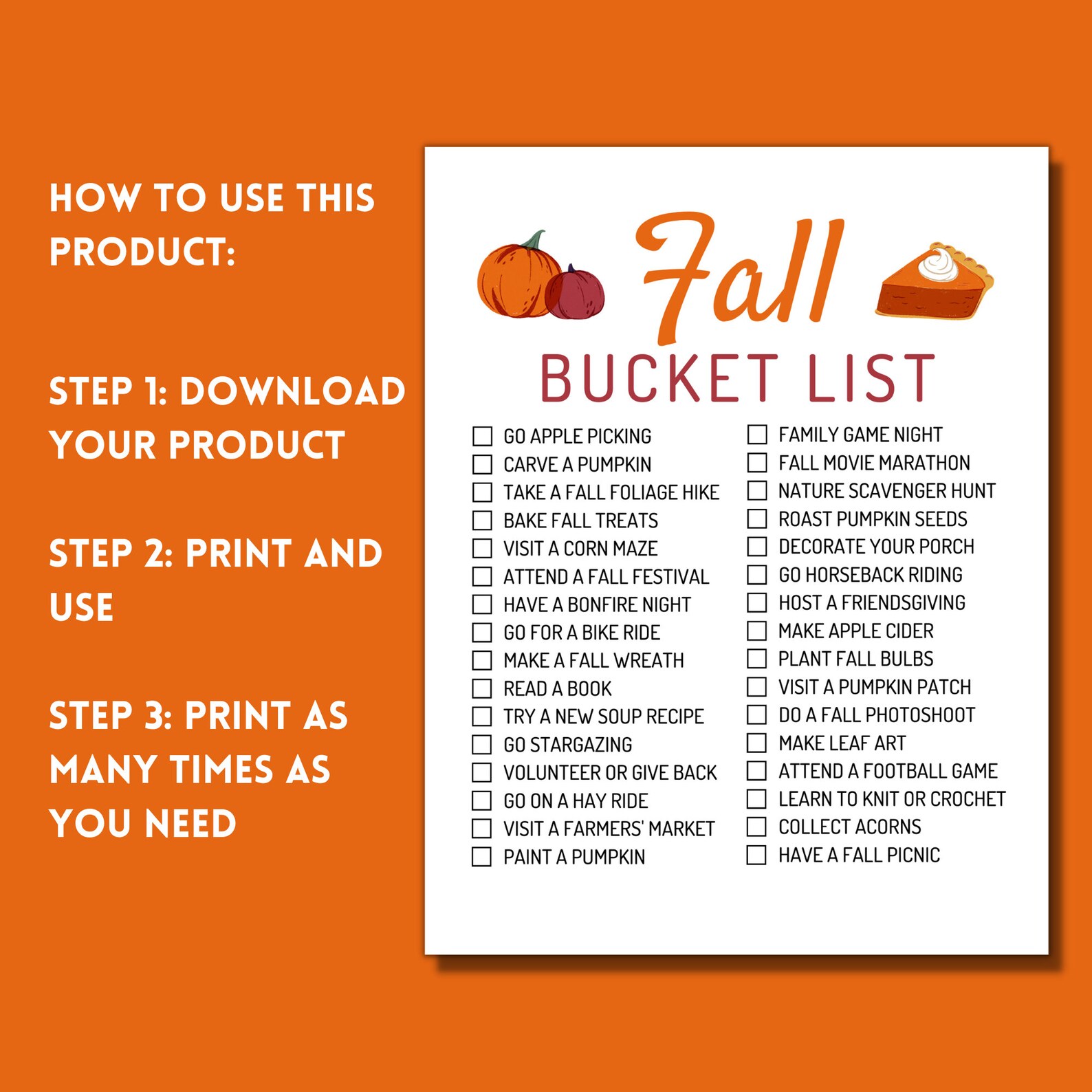 Fall Bucket List Printable, Fun Fall Activities Checklist, Autumn ...