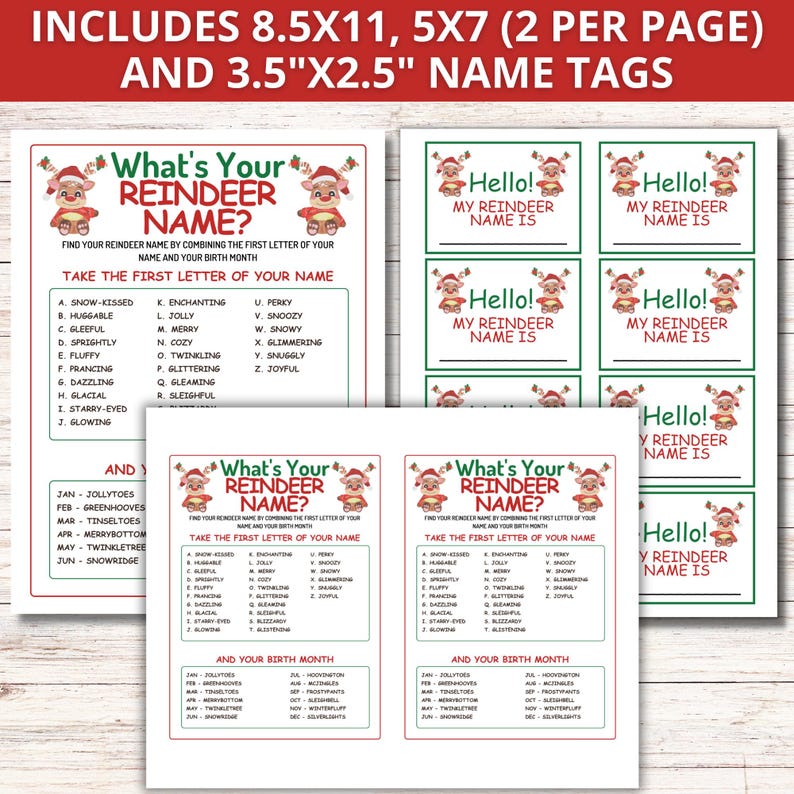 What's Your Reindeer Name Game, Printable Reindeer Name Generator Game ...