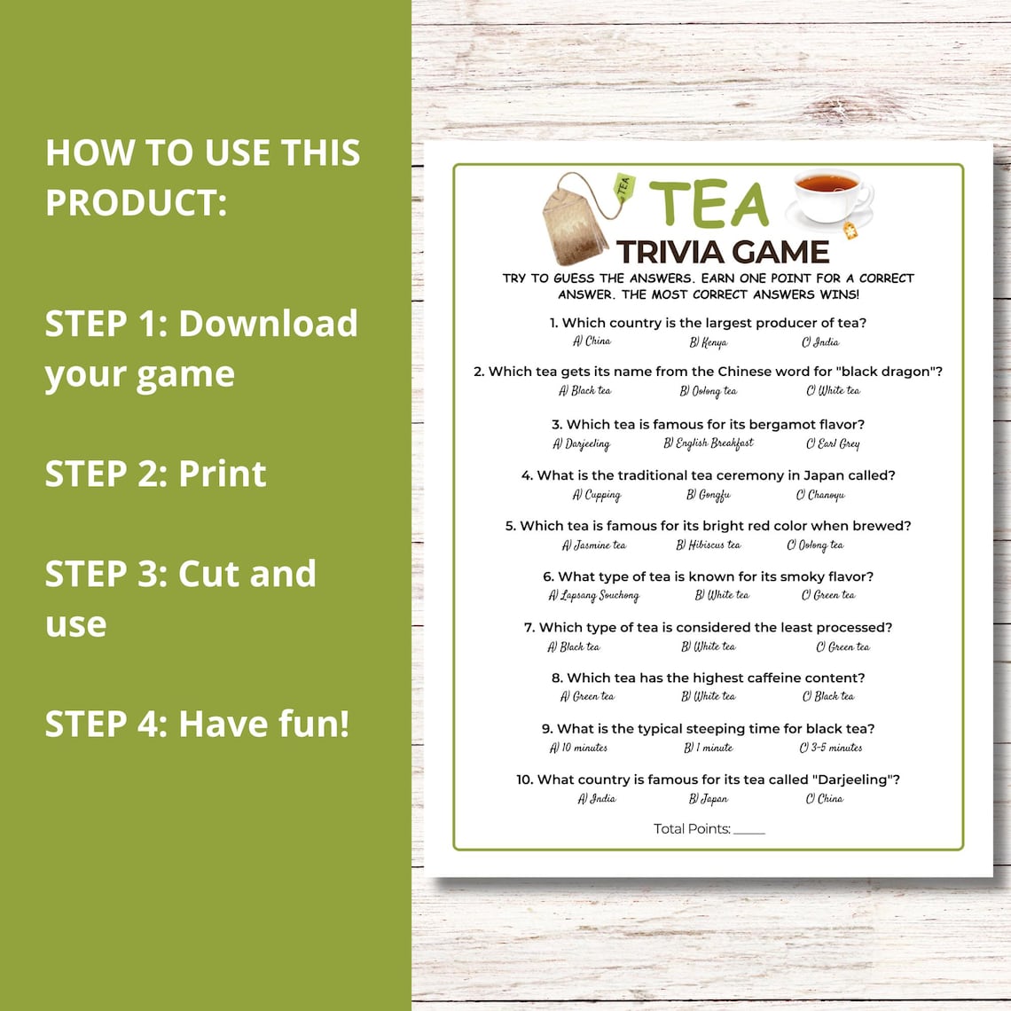 Tea Trivia Game, Printable Tea Game, Tea Party Game for Adults, Tea ...