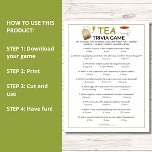 Tea Trivia Game, Printable Tea Game, Tea Party Game for Adults, Tea ...