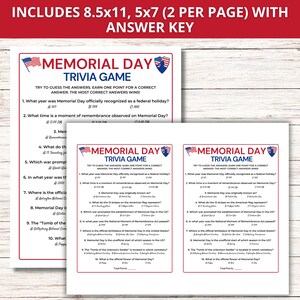 Memorial Day Trivia Game, Printable Memorial Day Game for Kids and ...