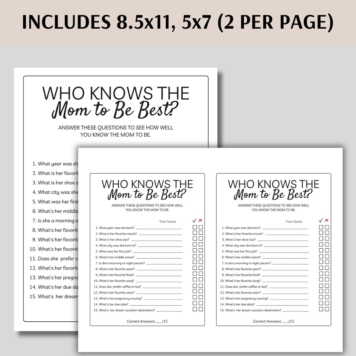 Who Knows the Mom to Be Best, Printable Baby Shower Games, Who Knows ...