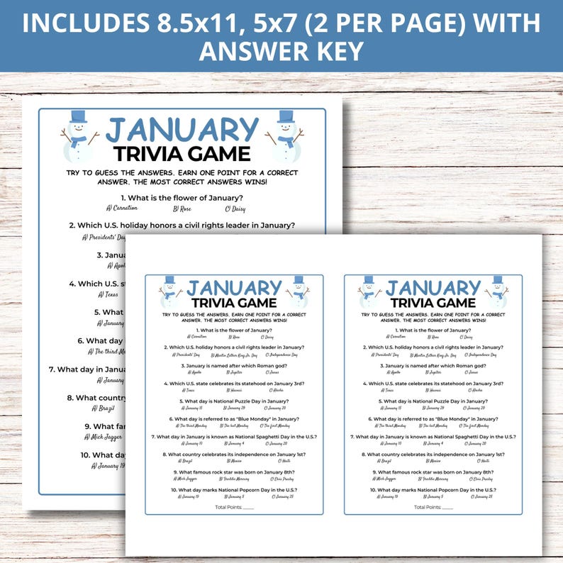 January Trivia Game, Printable January Games, Winter Trivia Game, Fun ...