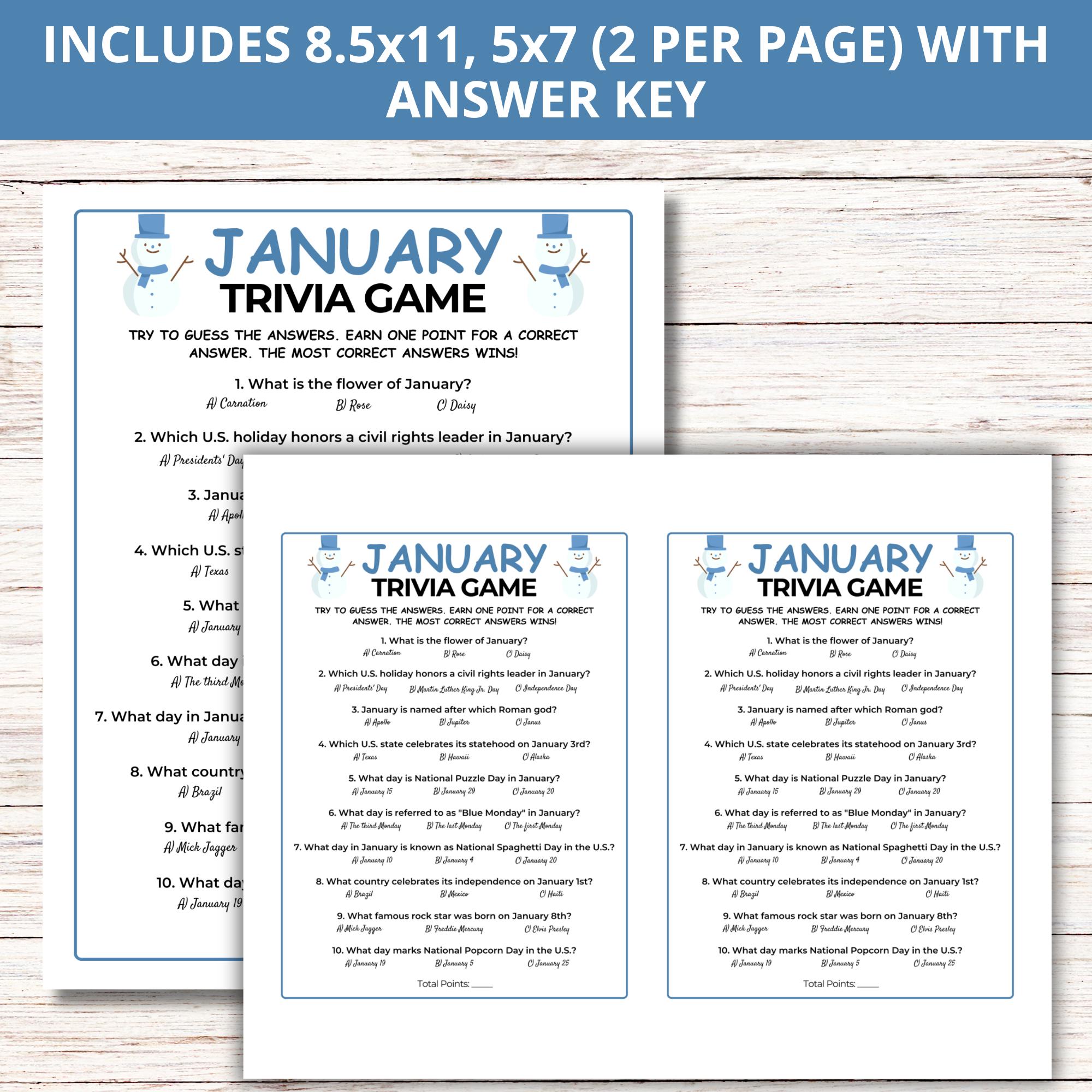 January Trivia Game, Printable January Games, Winter Trivia Game, Fun ...