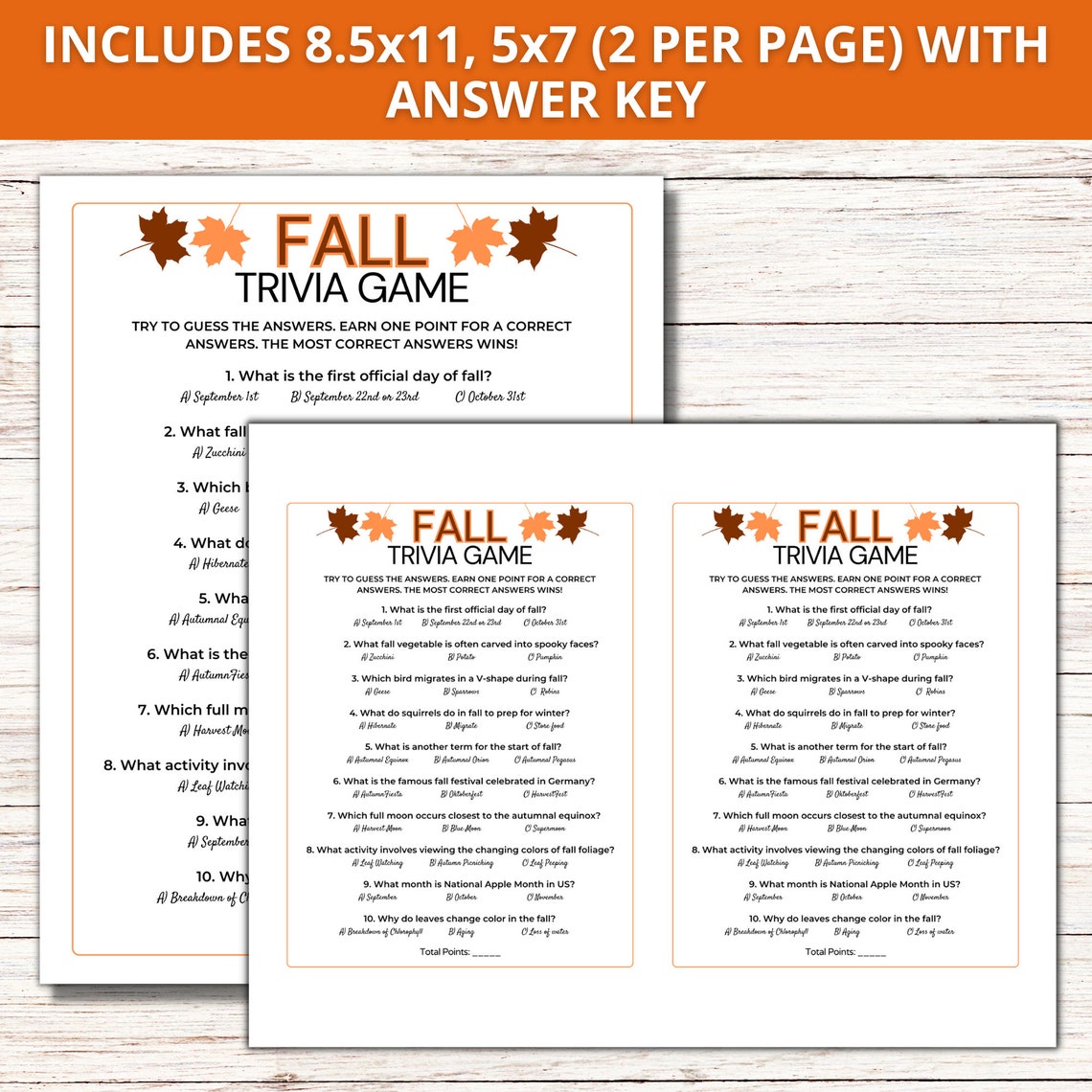 Fall Trivia Game, Fall Printable Games, Fun Fall Activities for Adults ...