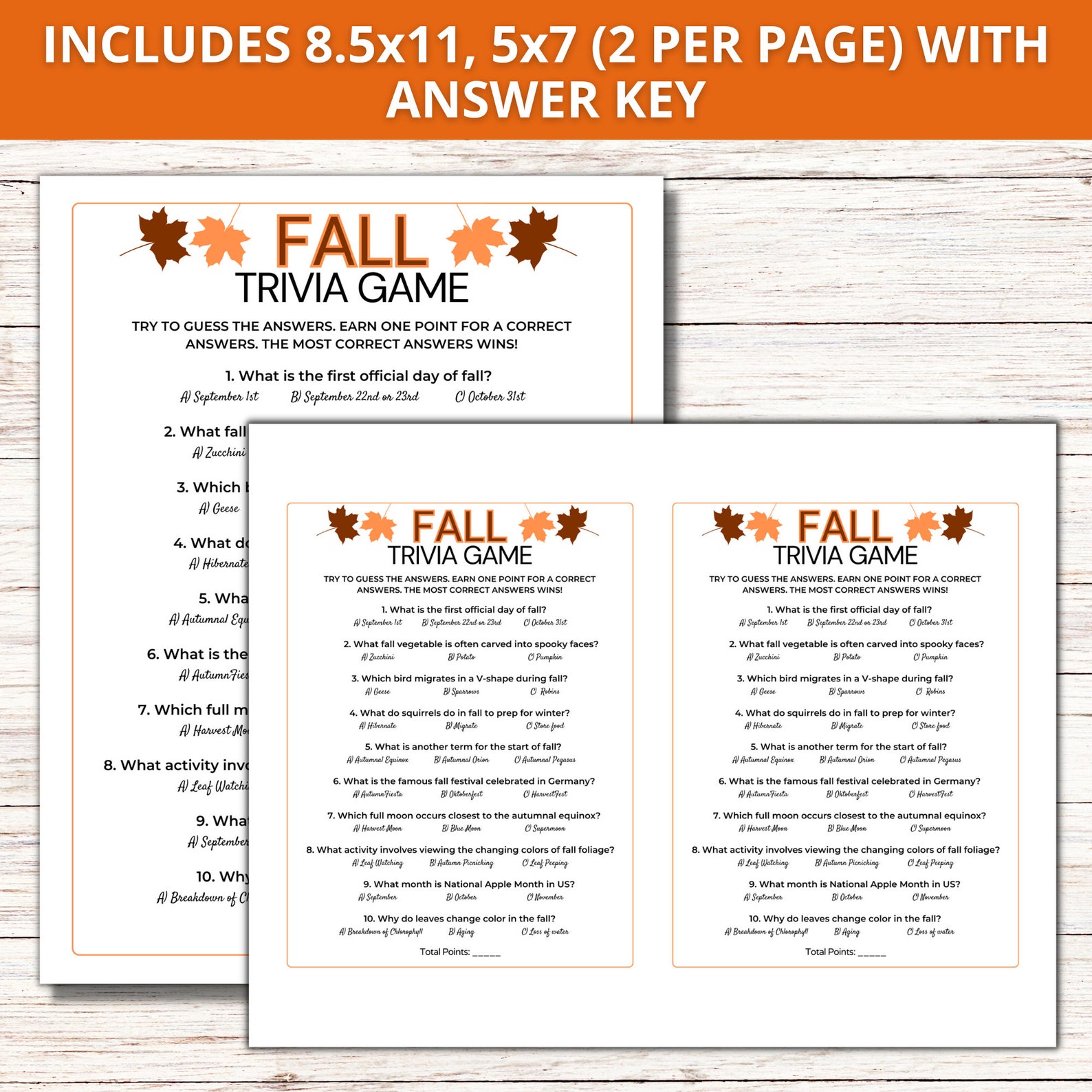 Fall Trivia Game, Fall Printable Games, Fun Fall Activities for Adults ...