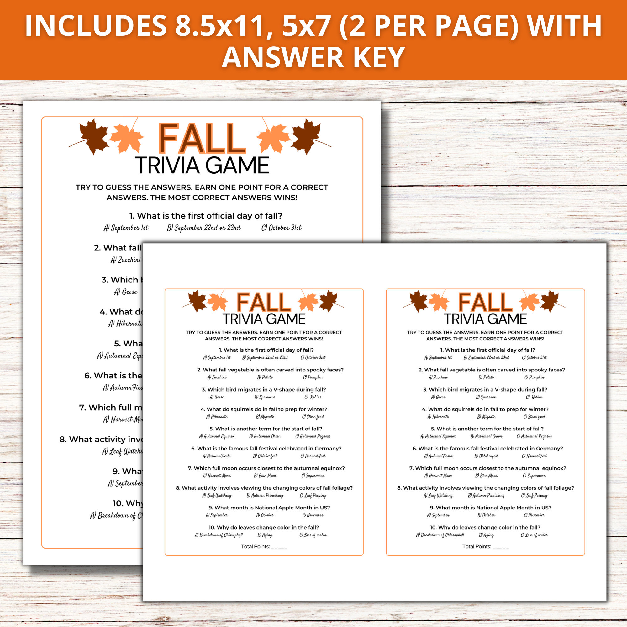 Fall Trivia Game, Fall Printable Games, Fun Fall Activities for Adults ...