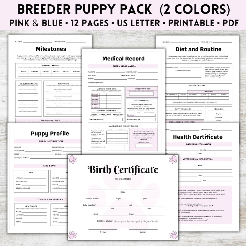 Breeder Puppy Pack, Dog Breeder Forms, Dog Breeder Records, Puppy ...