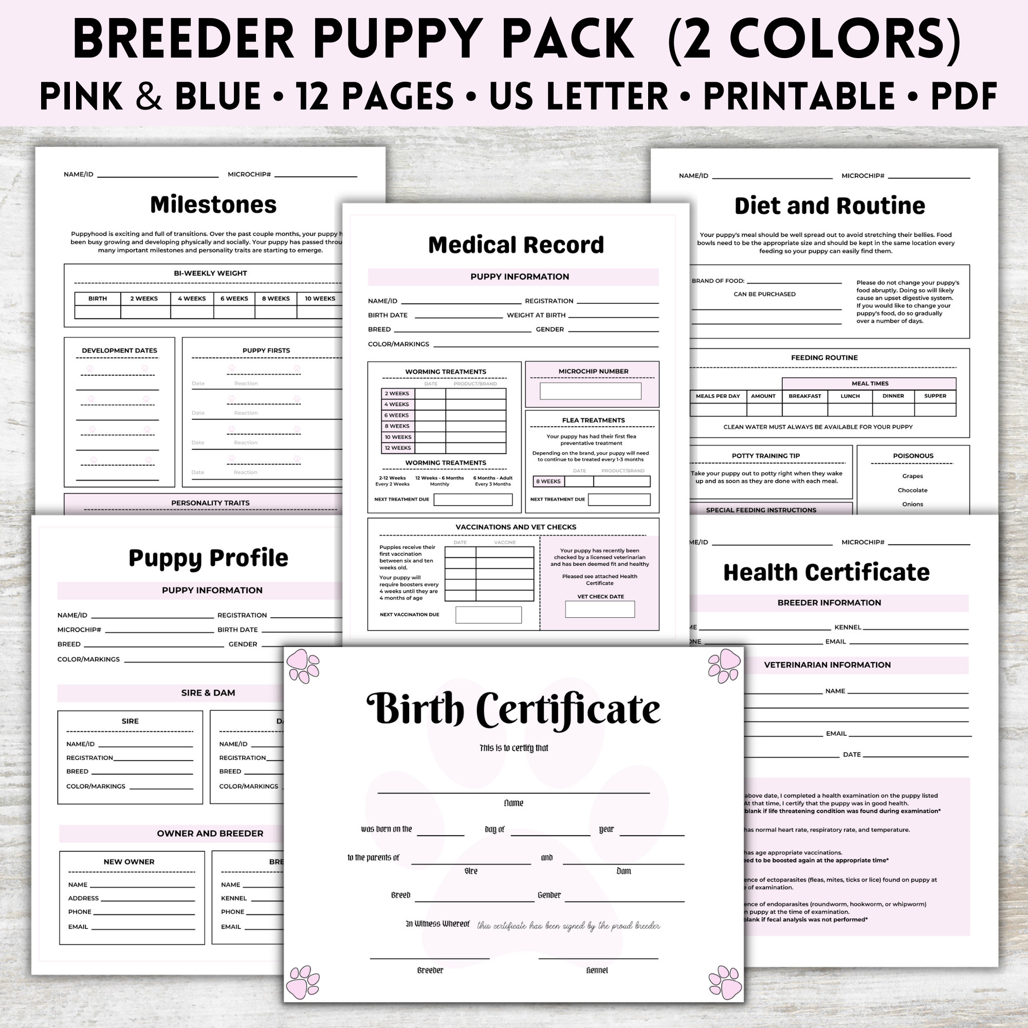 Breeder Puppy Pack, Dog Breeder Forms, Dog Breeder Records, Puppy ...