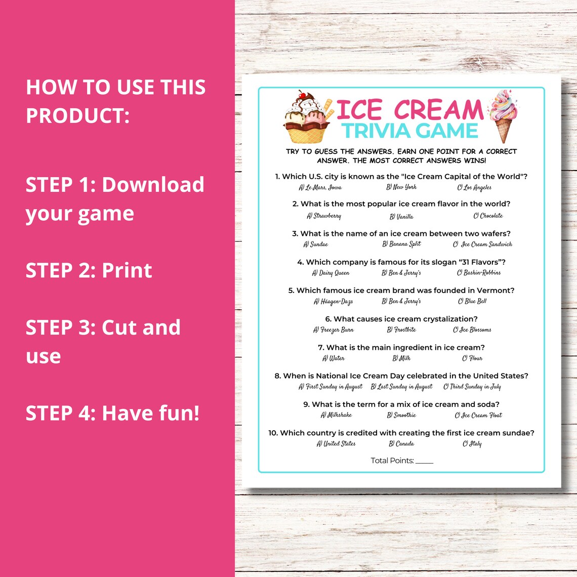 Ice Cream Trivia Game, Printable Ice Cream Party Game, Summer Activity ...
