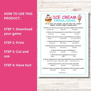 Ice Cream Trivia Game, Printable Ice Cream Party Game, Summer Activity ...