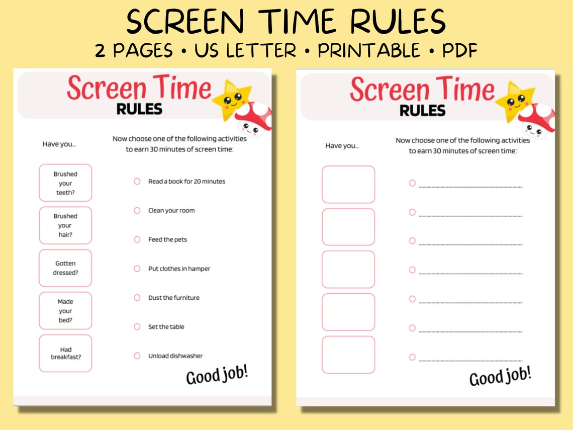 Summer Screen Time Rules Printable Checklist, Screen Time Chart, Daily ...