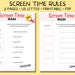 Summer Screen Time Rules Printable Checklist, Screen Time Chart, Daily ...