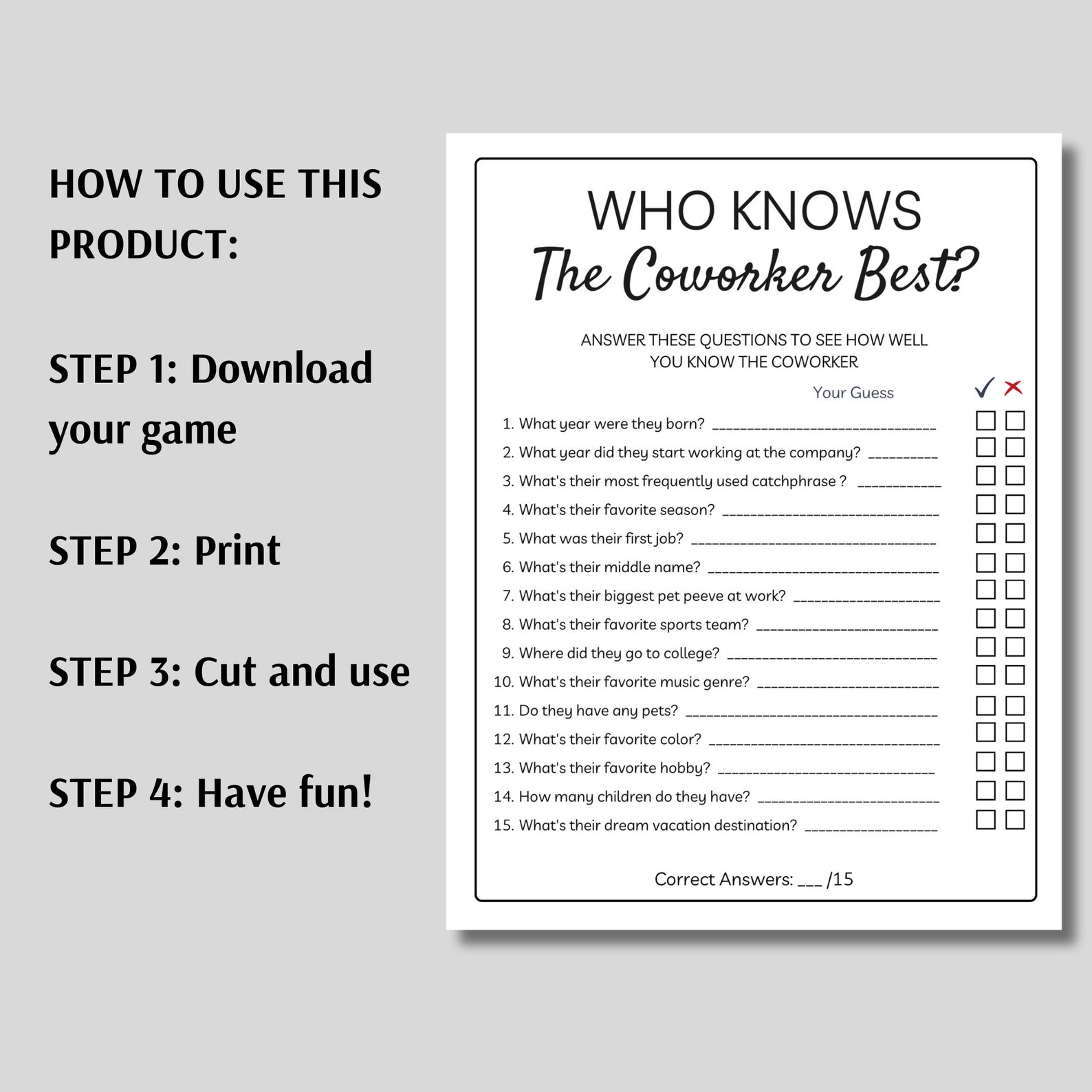 Who Knows the Coworker Best Game, Printable Office Party Games ...