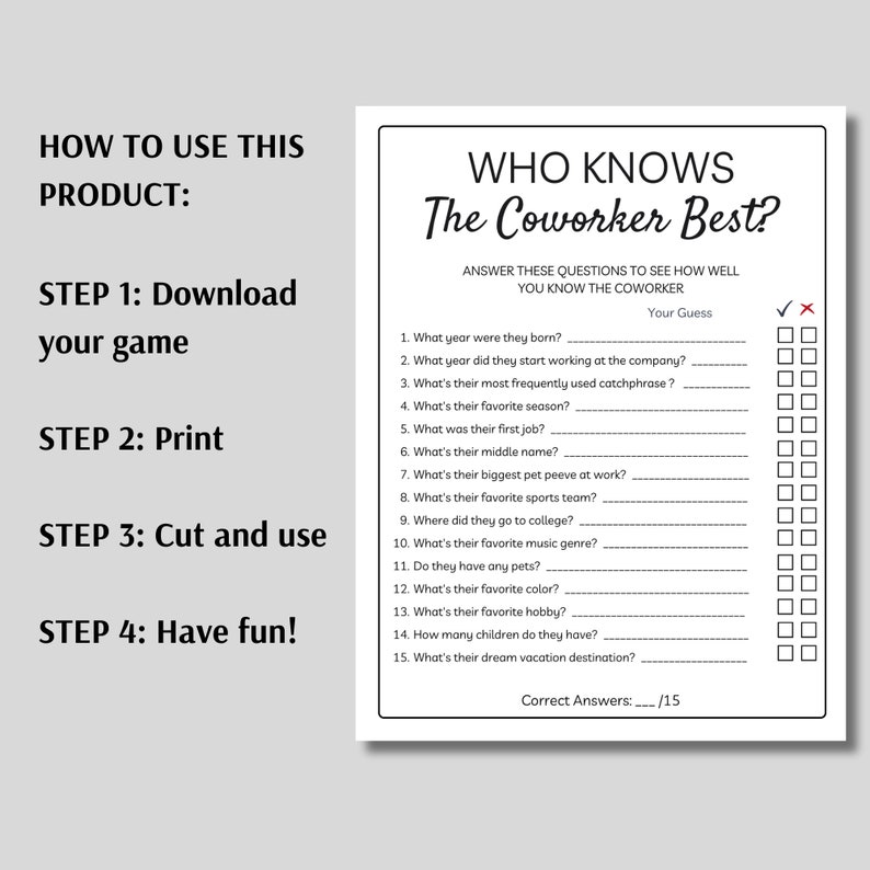 Who Knows the Coworker Best Game, Printable Office Party Games ...