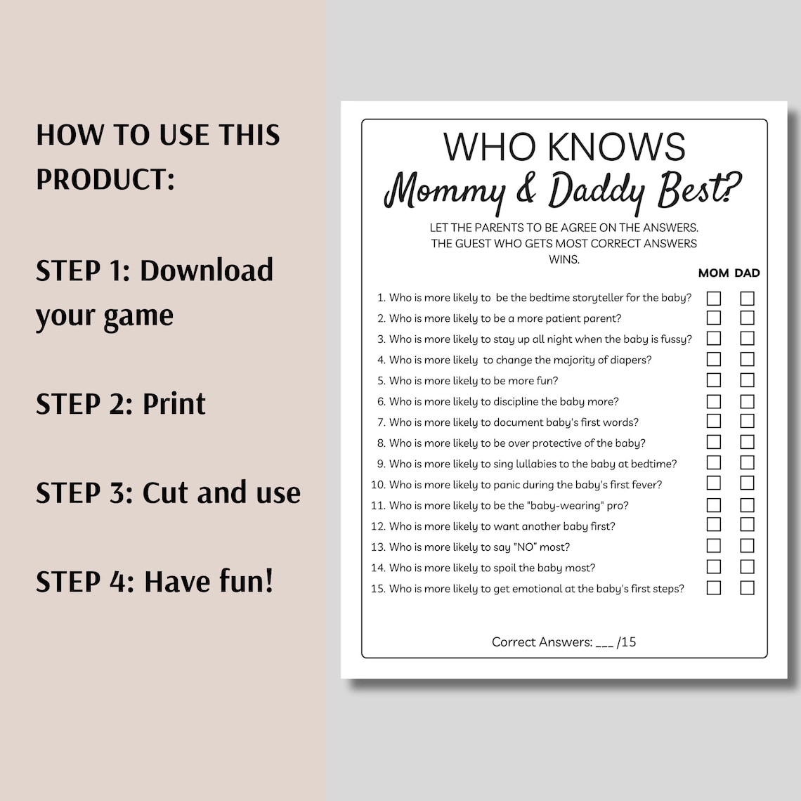 Who Knows Mommy and Daddy Best Baby Shower Game, Printable Who Knows ...