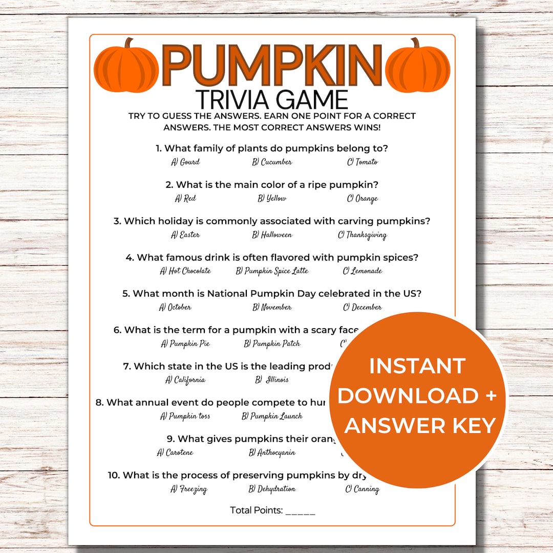 Pumpkin Trivia Game, Printable Pumpkin Trivia, Fun Fall Trivia Game for ...
