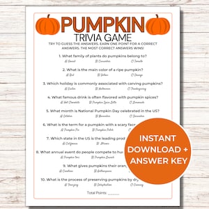 Pumpkin Trivia Game, Printable Pumpkin Trivia, Fun Fall Trivia Game for ...