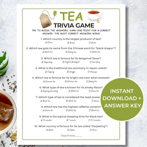 Tea Trivia Game, Printable Tea Game, Tea Party Game for Adults, Tea ...
