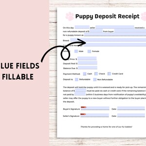 Puppy Deposit Receipt, Fillable Puppy Deposit Form, Dog Breeder Forms ...