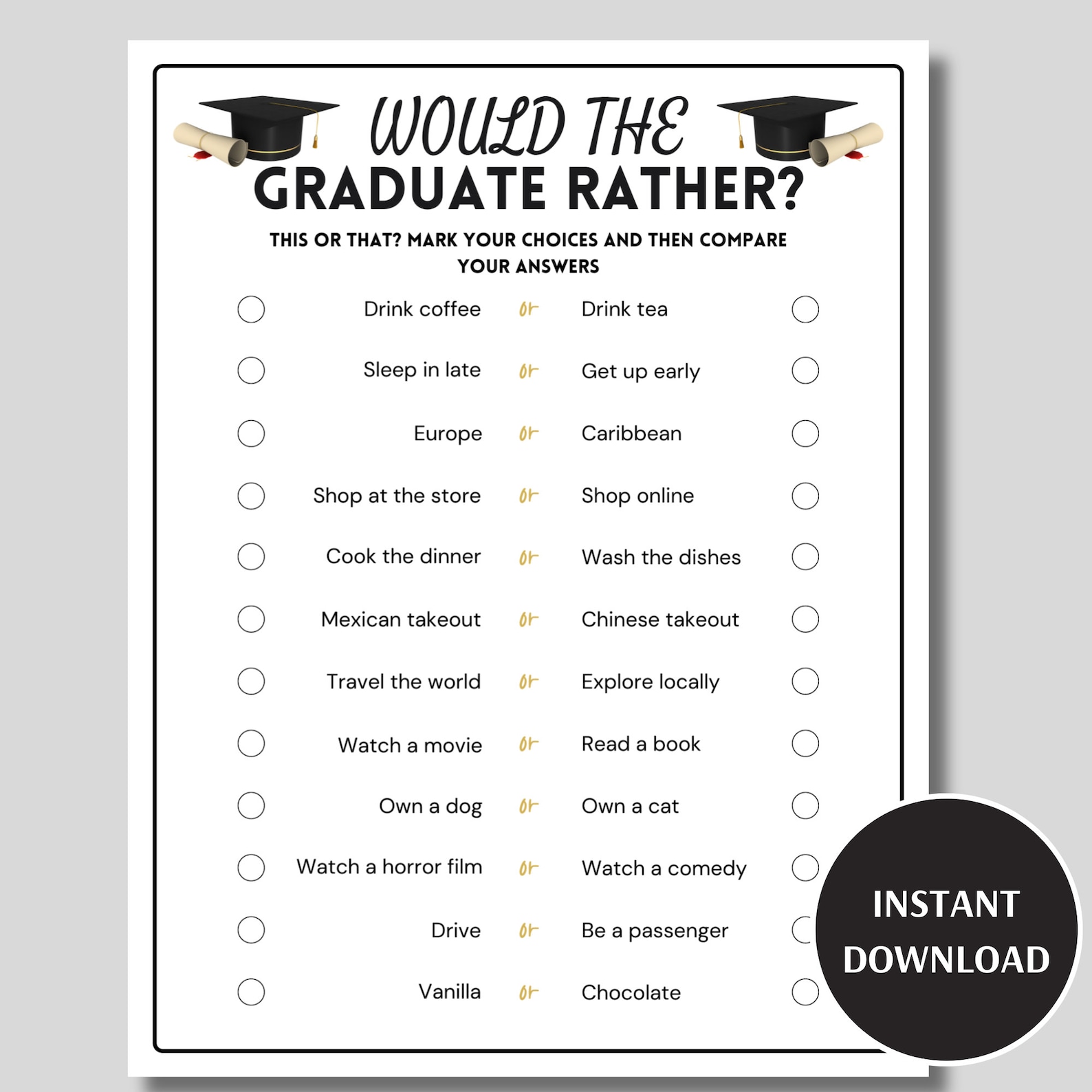 Would the Graduate Rather Game, Printable Graduation Party Games, Would ...