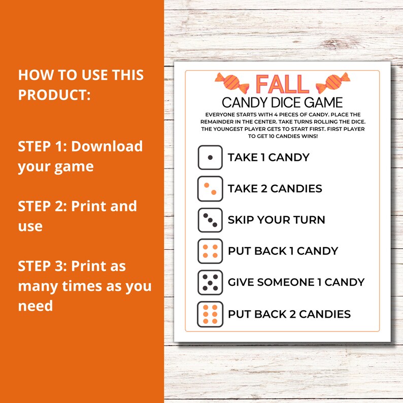 Fall Candy Dice Game, Kids Printable Game, Candy Game for Kids, Fun ...
