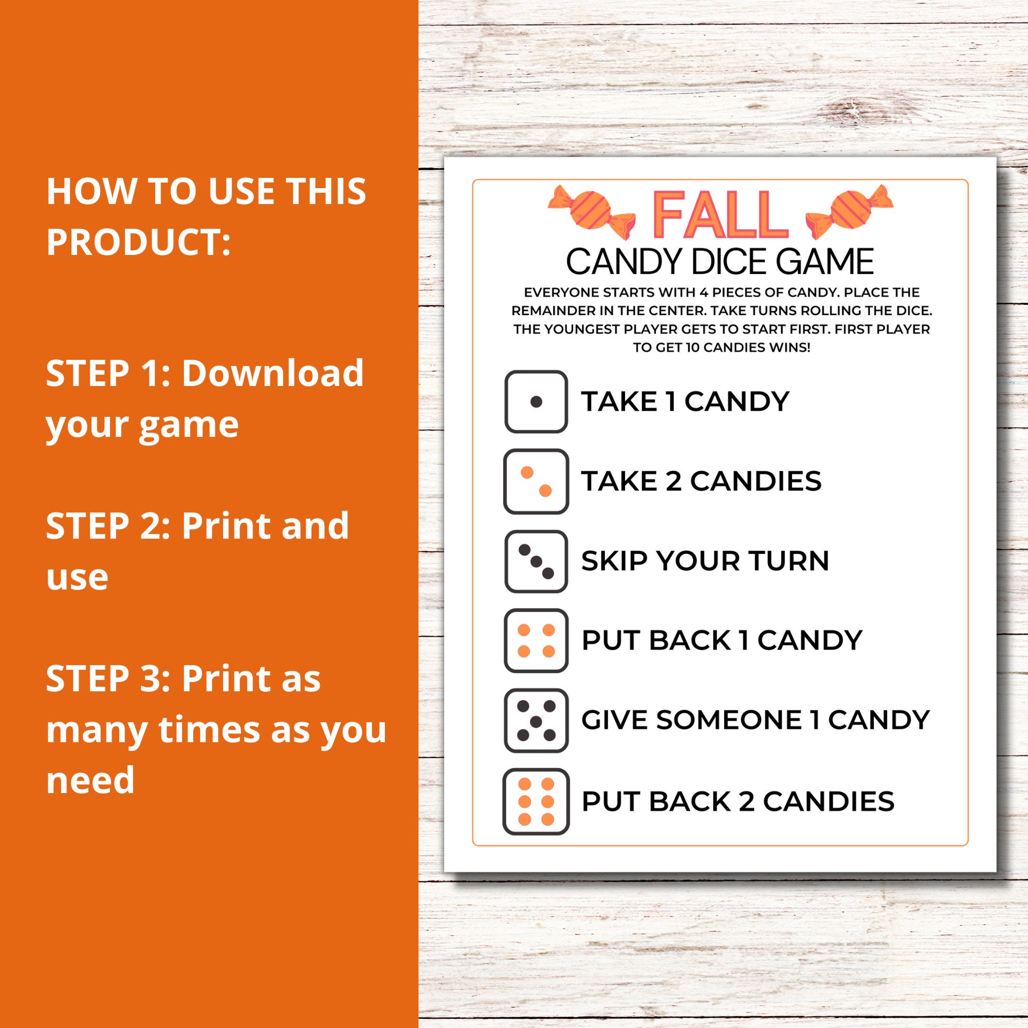 Fall Candy Dice Game, Kids Printable Game, Candy Game for Kids, Fun ...