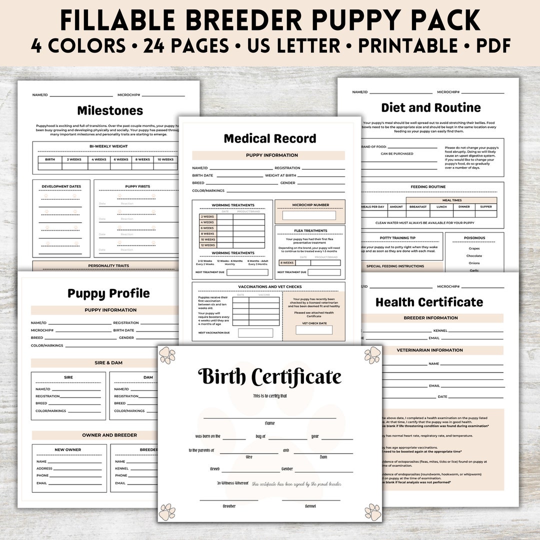 Breeder Puppy Pack Fillable, Dog Breeder Forms, Dog Breeder Records ...
