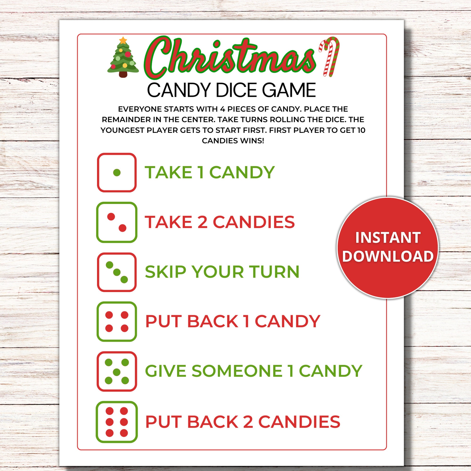 Christmas Candy Dice Game, Printable Christmas Dice Game, Candy Game ...