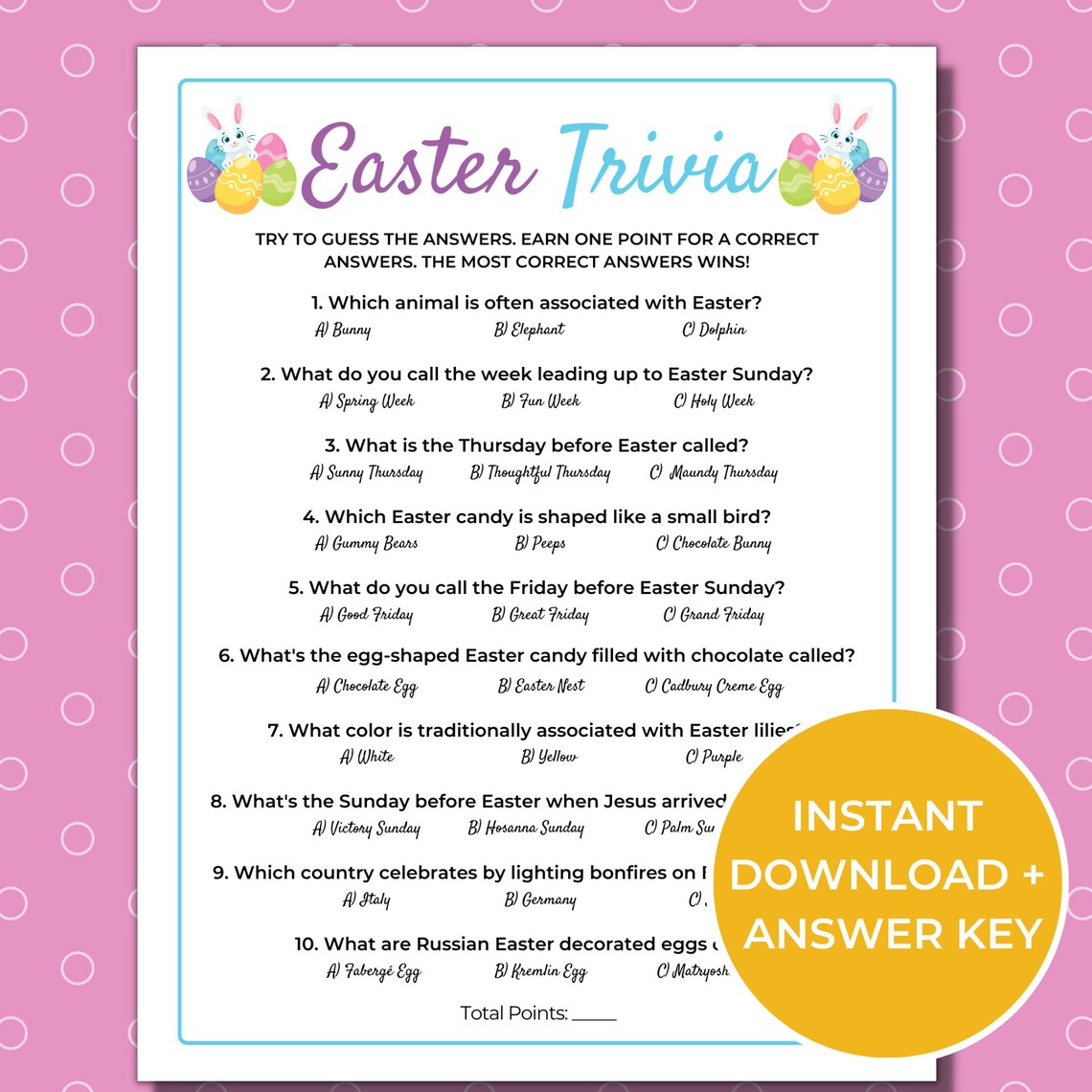 Easter Trivia Game, Printable Easter Games, Easter Party Game, Fun ...