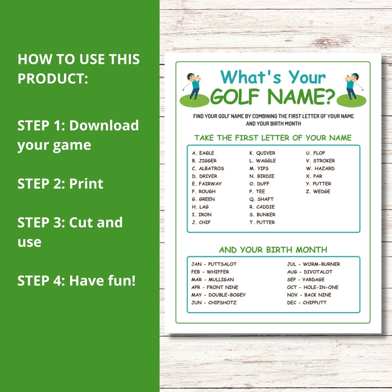 What's Your Golf Name Game With Name Tags, Printable Golf Name ...