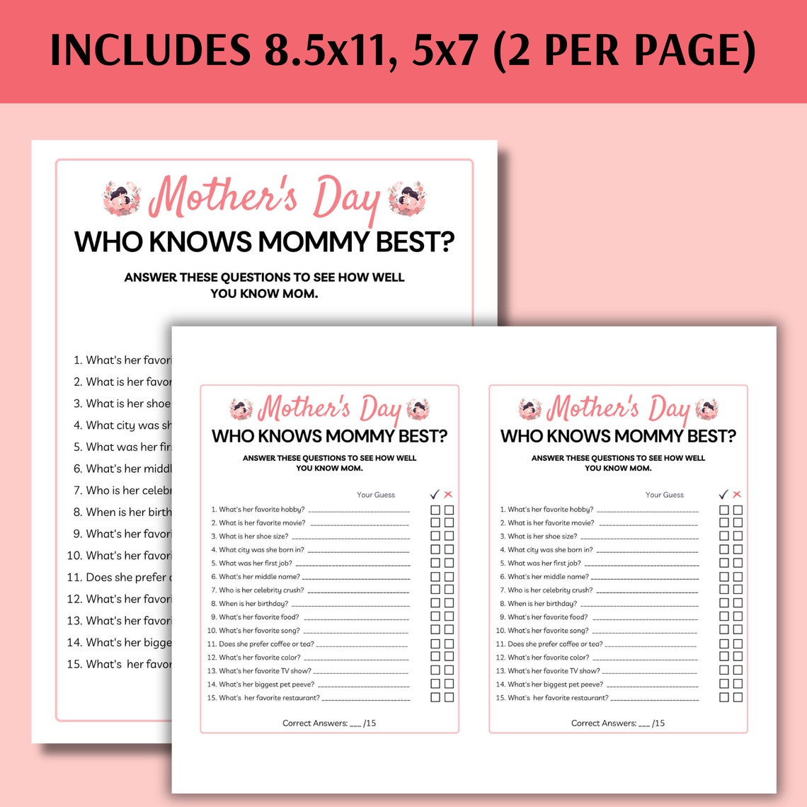 Mother's Day Who Knows Mommy Best, Printable Mother's Day Game, Who ...