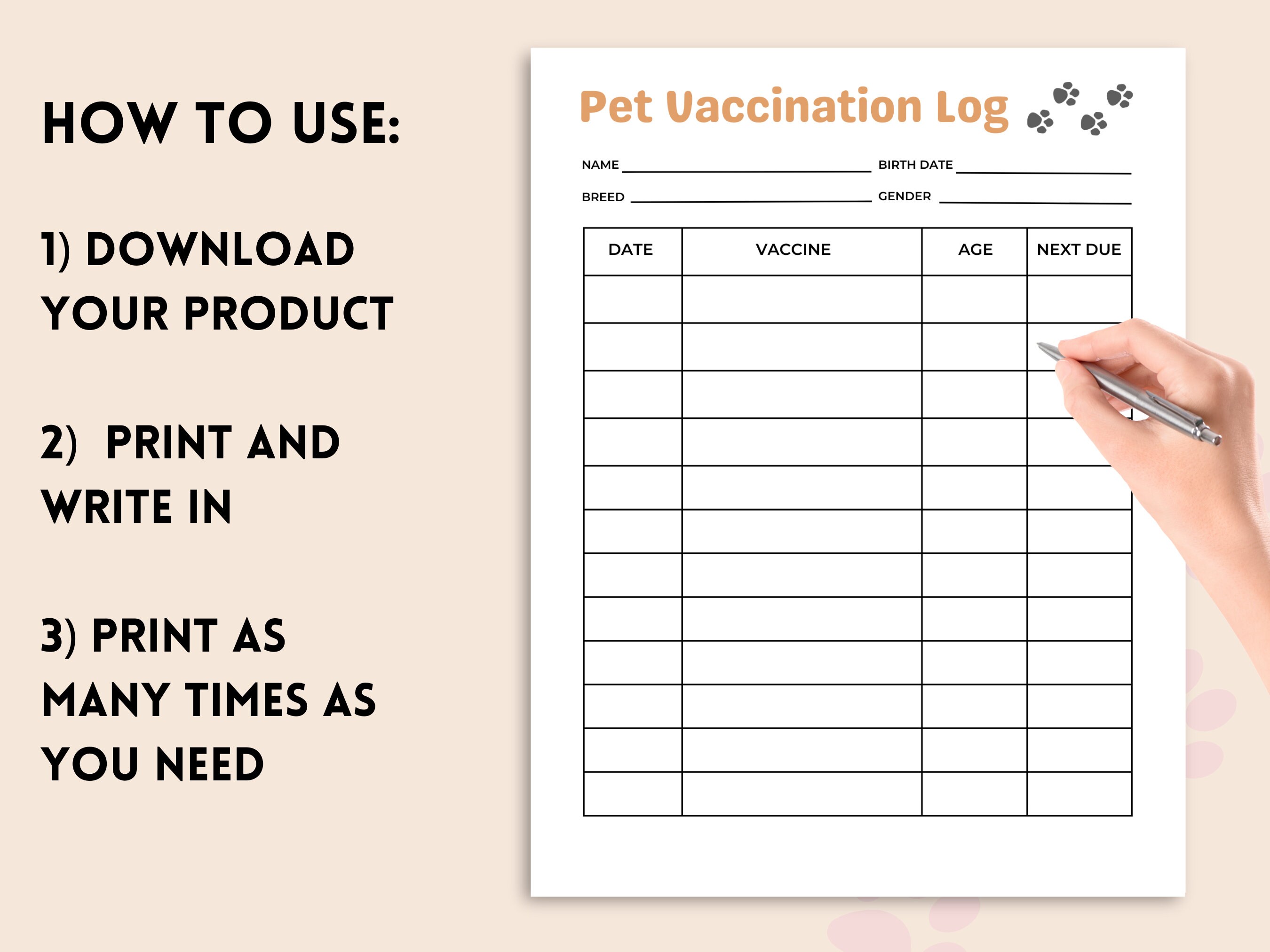 Pet Vaccination Record, Dog Vaccination Record, Puppy Vaccine Log, Pet ...