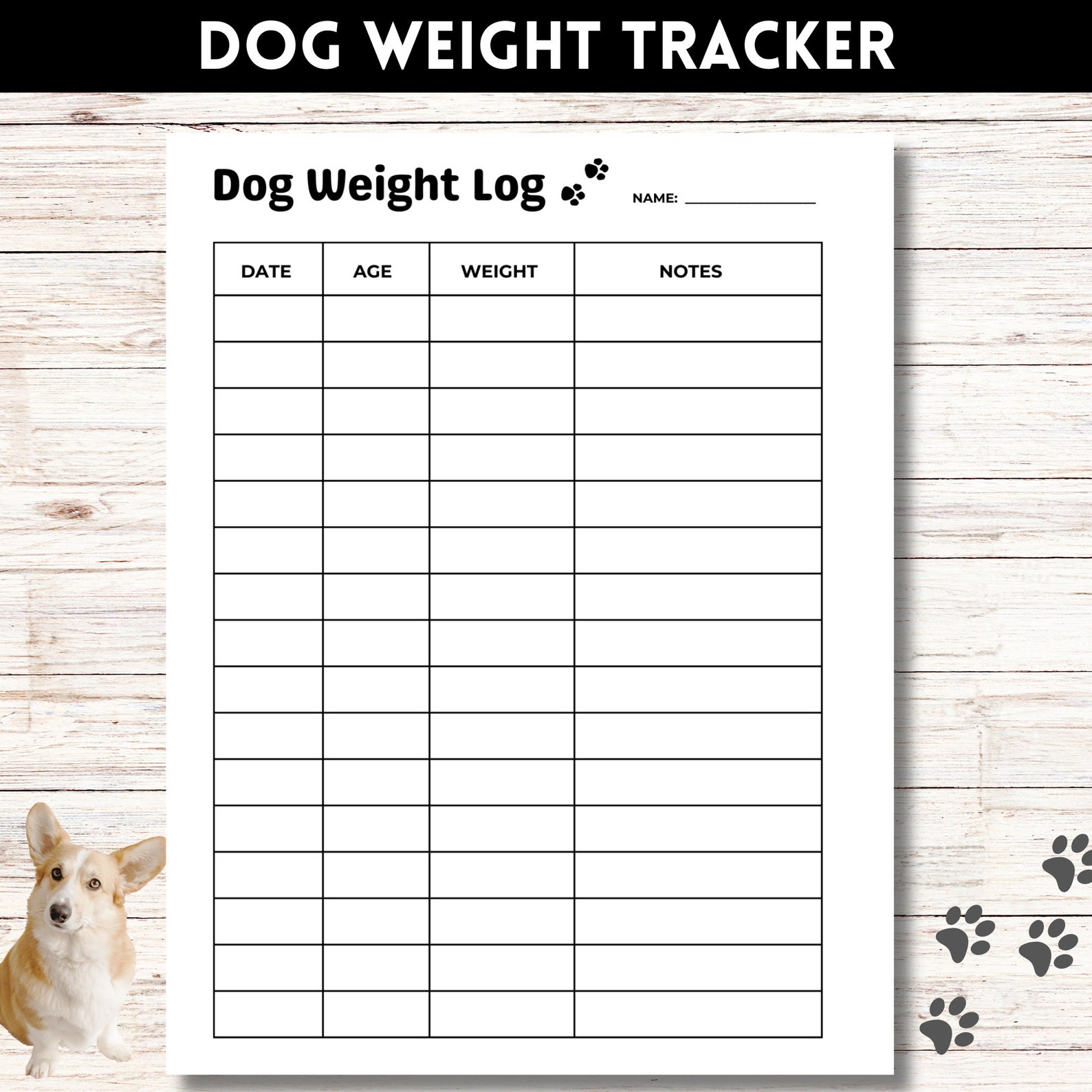 Dog Weight Log, Pet Weight Tracker, Puppy Weight Tracking Chart ...