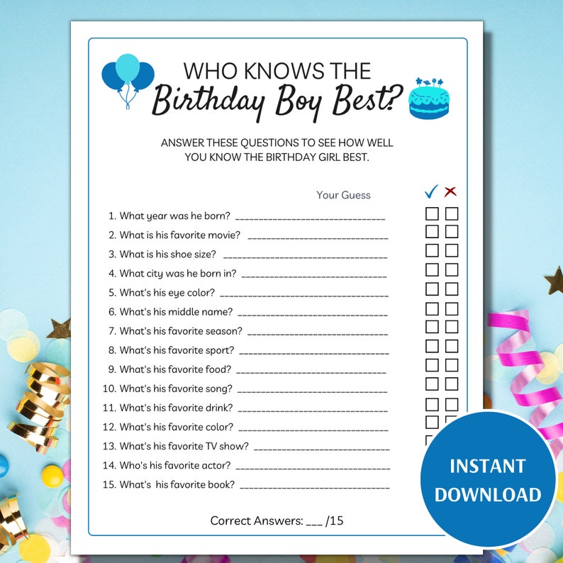 Who Knows the Birthday Boy Best, Printable Birthday Games, How Well Do ...