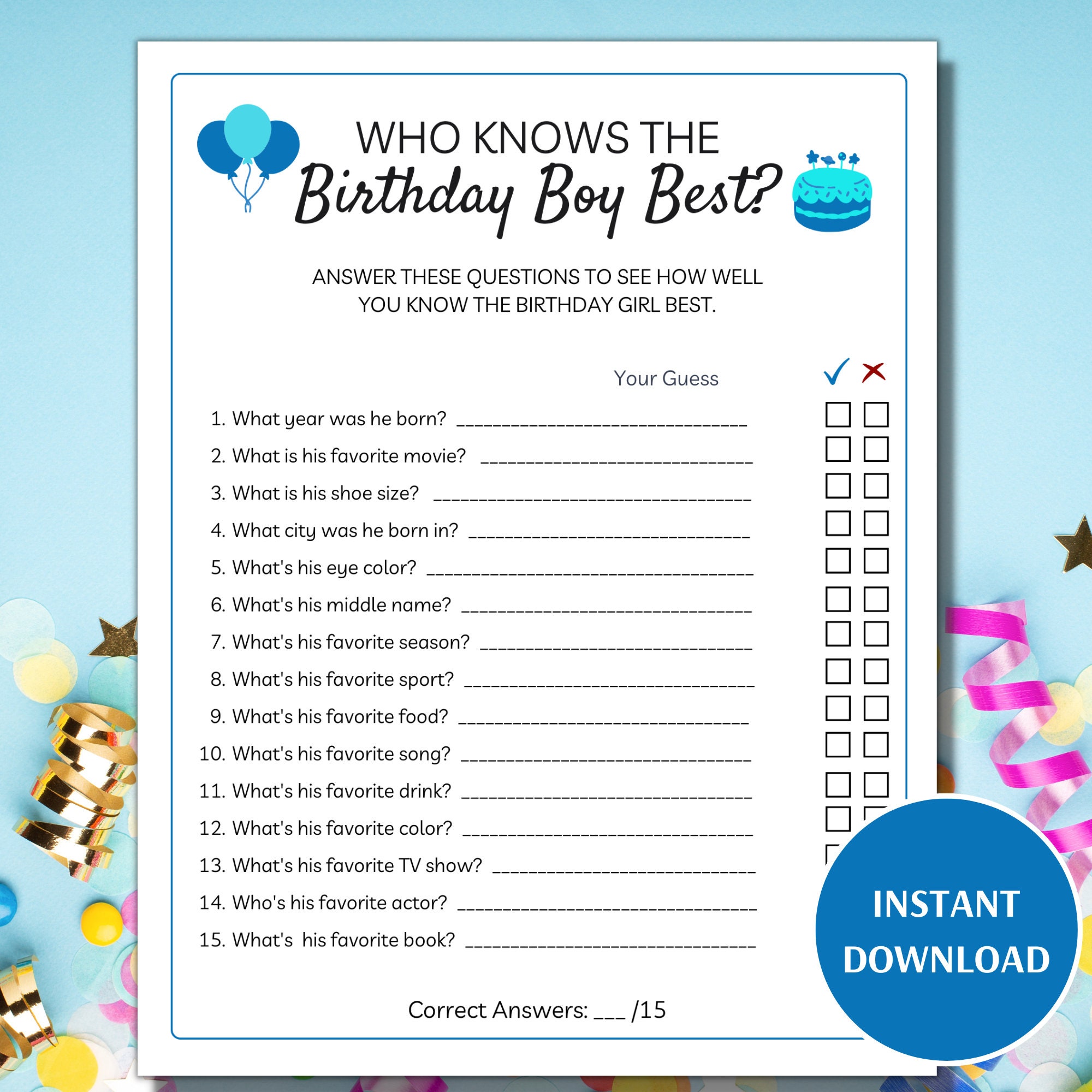 Who Knows the Birthday Boy Best, Printable Birthday Games, How Well Do ... Who Knows the Birthday Boy Best, Printable Birthday Games, How Well Do ...