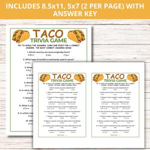 Taco Trivia Game, Printable Taco Tuesday Quiz, Fun Taco Party Game for ...