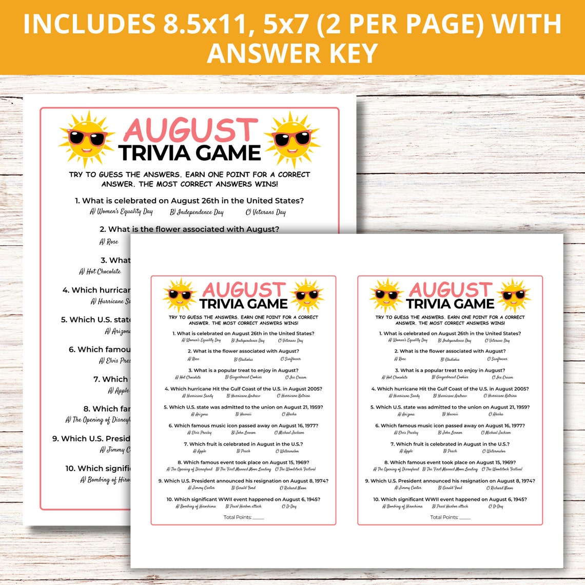 August Trivia Game, Printable August Quiz, Summer Party Game, Summer ...