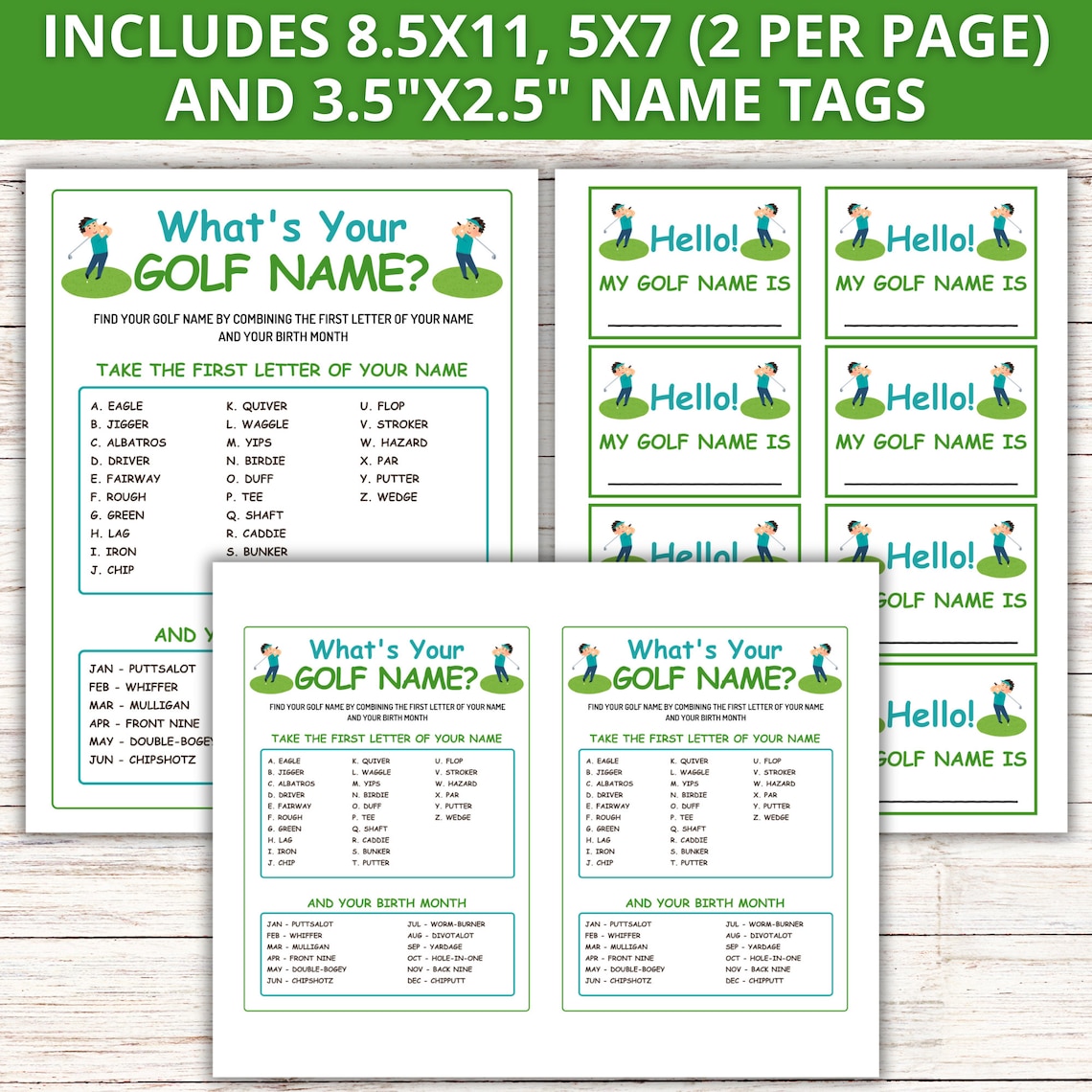 What's Your Golf Name Game With Name Tags, Printable Golf Name ...