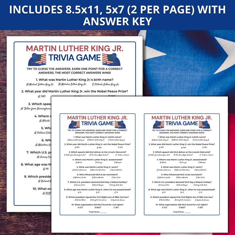 Martin Luther King Day Trivia Game, Printable MLK Games, Black History ...