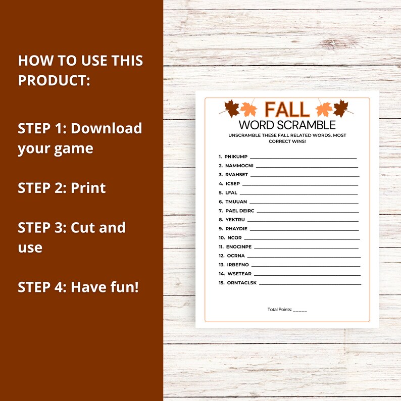 Fall Word Scramble Game Printable Games for Adults and Kids - Etsy