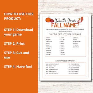 What's Your Fall Name Game, Printable Fall Party Games, Fall Name ...