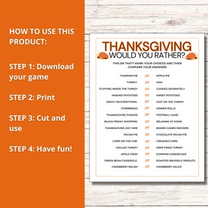 Thanksgiving Would You Rather Game, Printable Thanksgiving This or That ...
