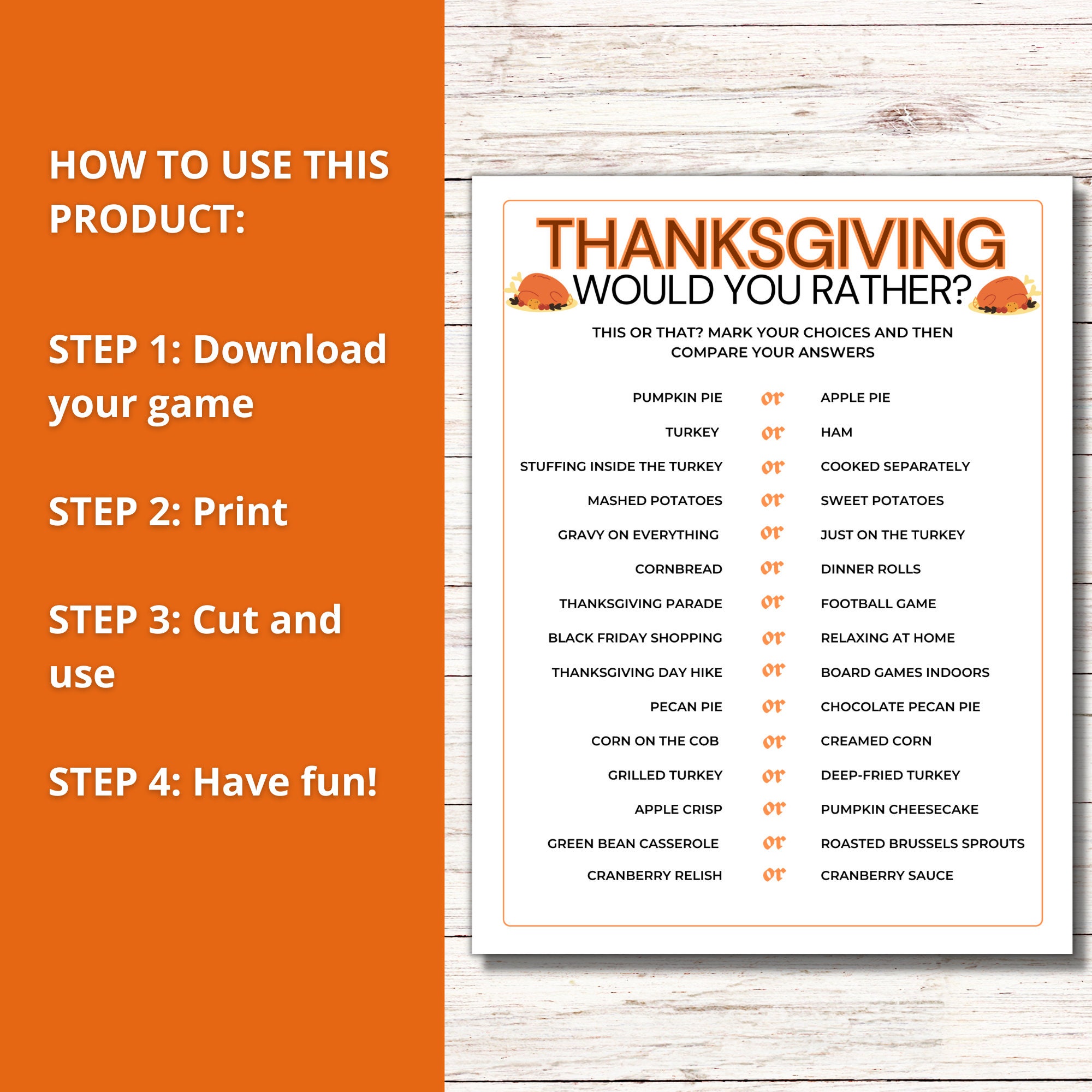 Thanksgiving Would You Rather Game, Printable Thanksgiving This or That ...